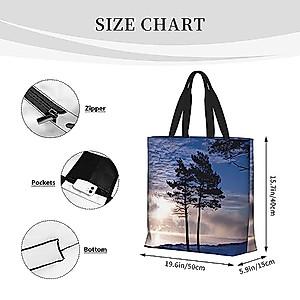 VACSAX Tote Bag for Women Reusable Shopping Bags Tree branch silhouette at dusk Print Shoulder Handbag Aesthetic Totes for Grocery