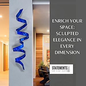 Statements2000 Blue Wall Twist Abstract Metal Wall Art - Luxury Metal Wall Decor for Bedroom, Living Room, Office - Contemporary Wall Sculpture by Jon Allen 44 x 10 x 10 Inches