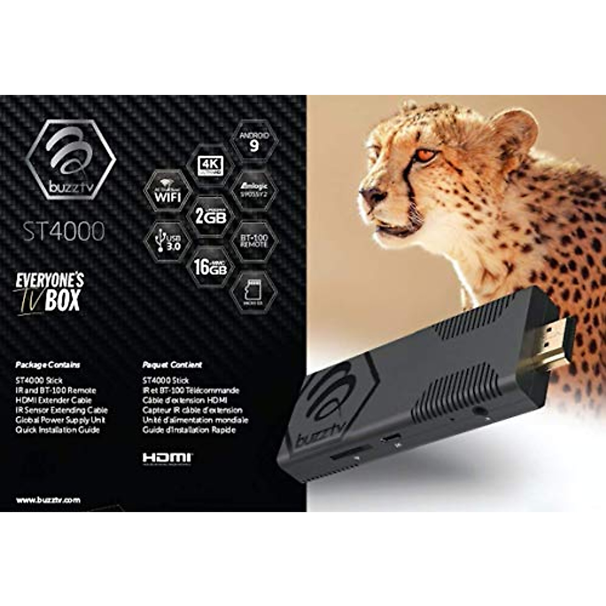 BuzzTV Vidstick ST4000 Android Stick 4K Ultra HD Android 9.0 InternetTV 2GB RAM 16GB HDMI