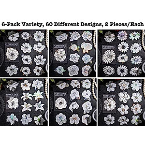 Knaid 120 Pieces Large Size Black and White Flower Stickers with Gold Holographic Outlines, Glitter Shiny Floral Waterproof Decorative Decals for Scrapbooking Supplies Junk Journal Bullet Journals Planners Resin Laptops Water Bottles Paper Crafts