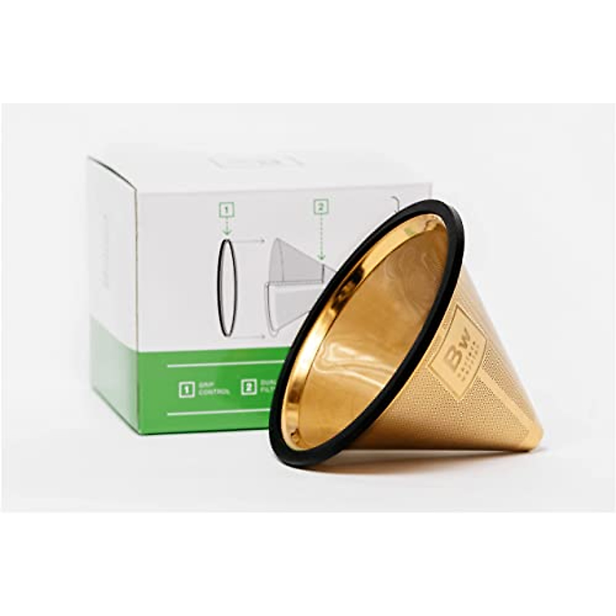 Barista Warrior Compatible with Hario V60 Pour Over Coffee Filters - Reusable Stainless Steel - Best Coffee Maker and Bar Accessories (Gold Titanium Coated)