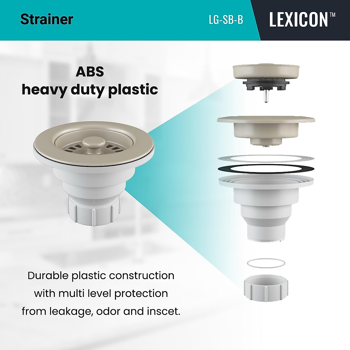 Lexicon Kitchen Sink Color Matched Strainer with Beige Finish, Fits 3.5 Inch Drain Hole LG-SB-B