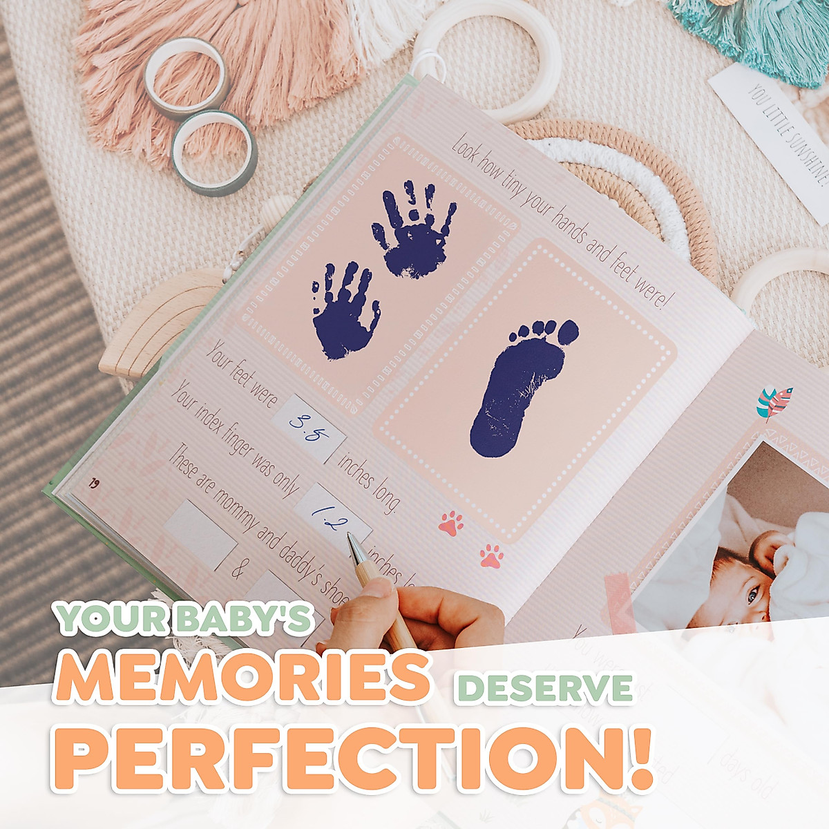 Kwii&Kwii - First-Year Baby Memory Book - Woodland Animals Theme - 80 Pages - Keepsake Album for Boys and Girls