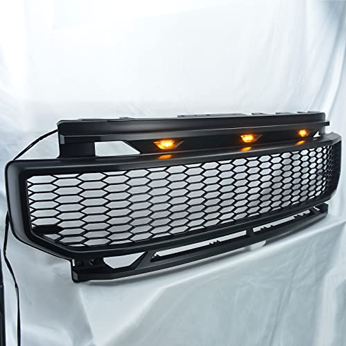 Giveme5 Grill for (2020- 2022) F250 Grill Front Black Grill Aftermarket Grille Replacement Super Duty Accessories Grille Custom Mesh Cover Parrilla with Amber Lights Letters Insert Part