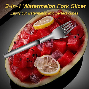 Watermelon Fork Slicer Cutter, 2-in-1 Summer Watermelon Cutting Artifact, Stainless Steel Fruit Forks Slicer Knife for Family Parties Camping