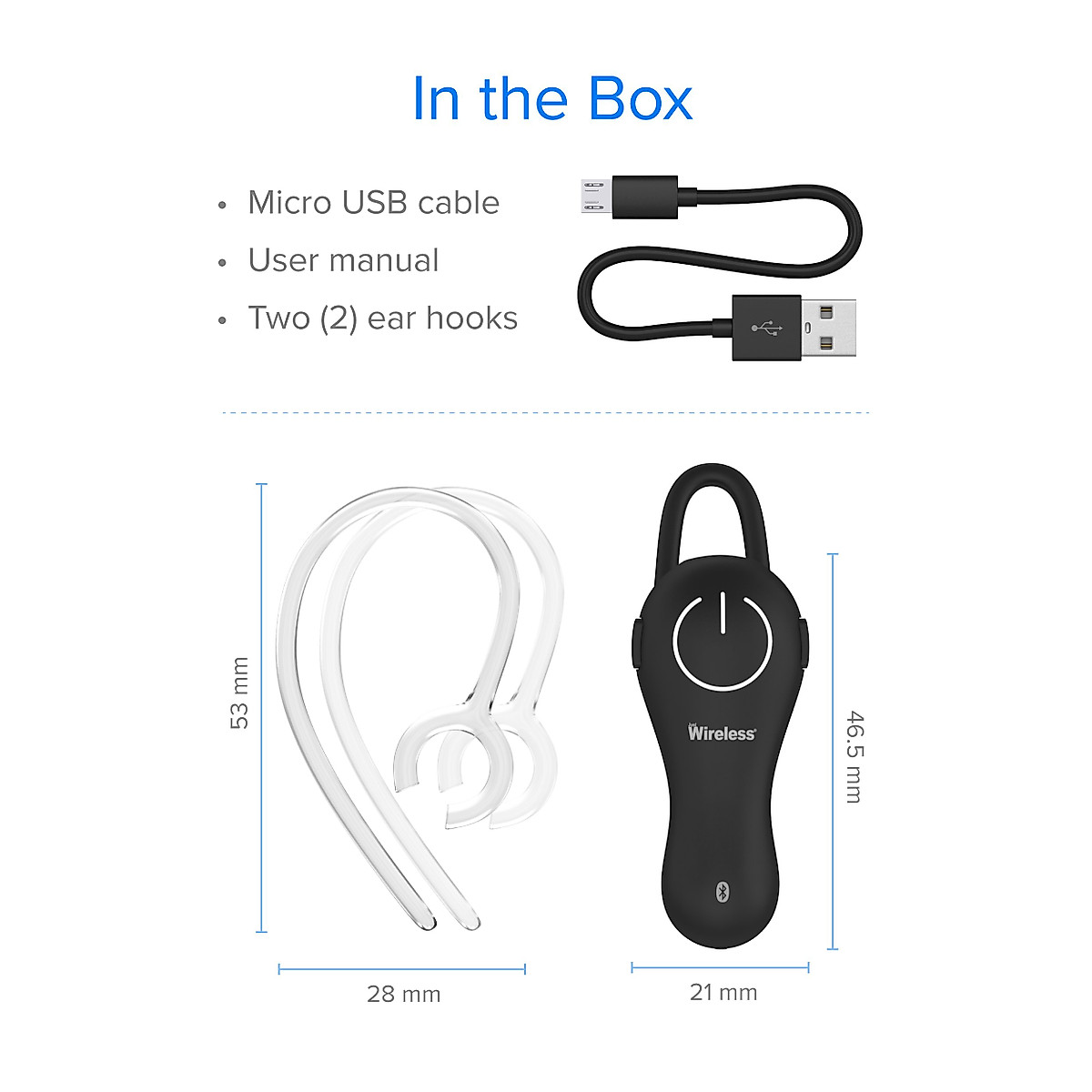 Just Wireless Bluetooth Wireless Headset Handsfree One-Ear Headphone Earbud - Compatible with Apple iPhone (XS, XS Max, XR, X, 8, 8 Plus), Android Cell Phones (Samsung Galaxy) and more