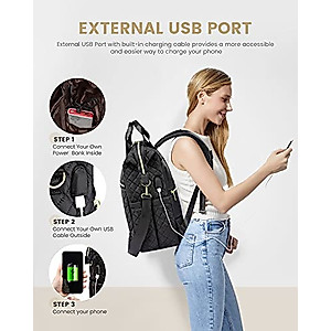 LOVEVOOK Laptop Backpack for Women Wide Open Computer Work Bag Business Travel Backpack Quilted Convertible Tote Backpack Purse 15.6 Inch Teacher Nurse Computer Laptop Bag with USB Port, Black