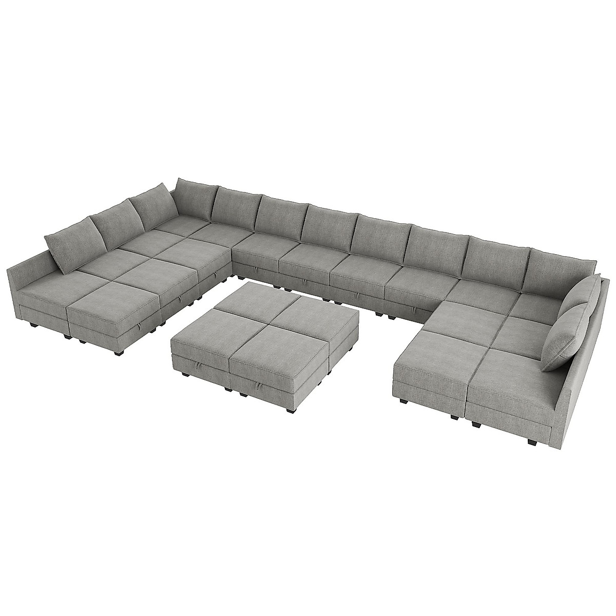 HONBAY Oversized Modular Sofa Couch with Ottoman U Shape Sectional Couch with Chaise Large Sleeper Modular Sectional Sofa with Storage Seats, Grey