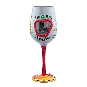 Top Shelf "The Big Apple" New York City Wine Glass ; Decorative Gift Ideas for Friends and Family ; Hand Painted ; For Red or White Wine