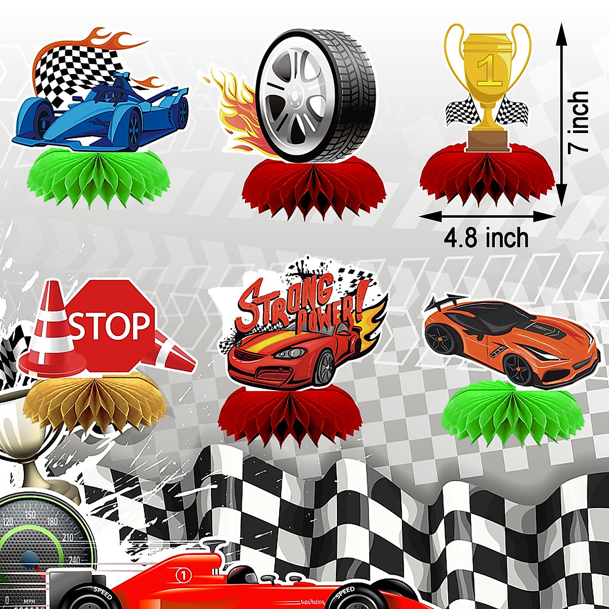 Race Car Party Decorations Race Car Happy Birthday Banner Race Car Hanging Swirls Car Themed Honeycomb Centerpieces for Race Car Birthday Baby Shower Party Supplies