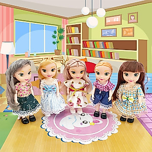 JING SHOW BUSSINESS 5 Sets Doll Clothes for 6 inch Mini Doll ，Include 5 Pieces Girl Mini Dolls, 5 Sets Handmade Doll Clothes and 5 Pairs of Doll Shoes