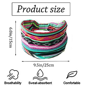 YBSHIN Boho Wide Headbands Stripe Head Wraps Knoted Hair Wears Turban Yoga Sweatbands Elastic Floral Printed Head Scarfs Stretch Cloth Hair Bands for Women and Girls 3Pcs (A)