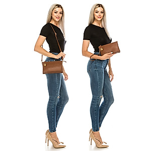 Solene Womens Multi Compartment Functional Crossbody Bag Shoulder Bag-WU020B (Rose Pink)