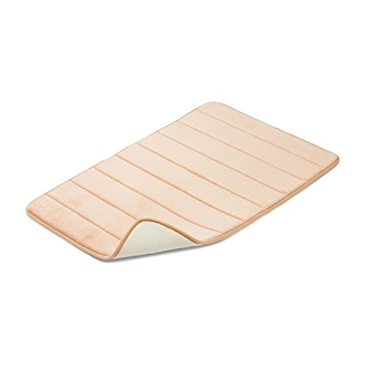 Spotgrowth Non-Slip Memory Foam Bath Mat for Bathroom Rugs 24 x36 Inches Super Cozy Soft Non-Slip Coral Velvet Striped Bathroom Mat and Machine Washable,Beige