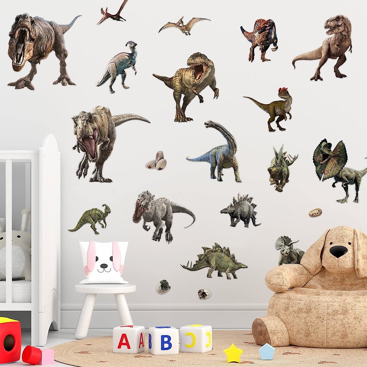 22 Pcs Dinosaur Wall Decals Peel and Stick Removable Dinosaur Wall Stickers Dinosaur Room Decor for Boys Kids Adult Bedroom Living Room Nursery Classroom Bathroom Home Decoration…