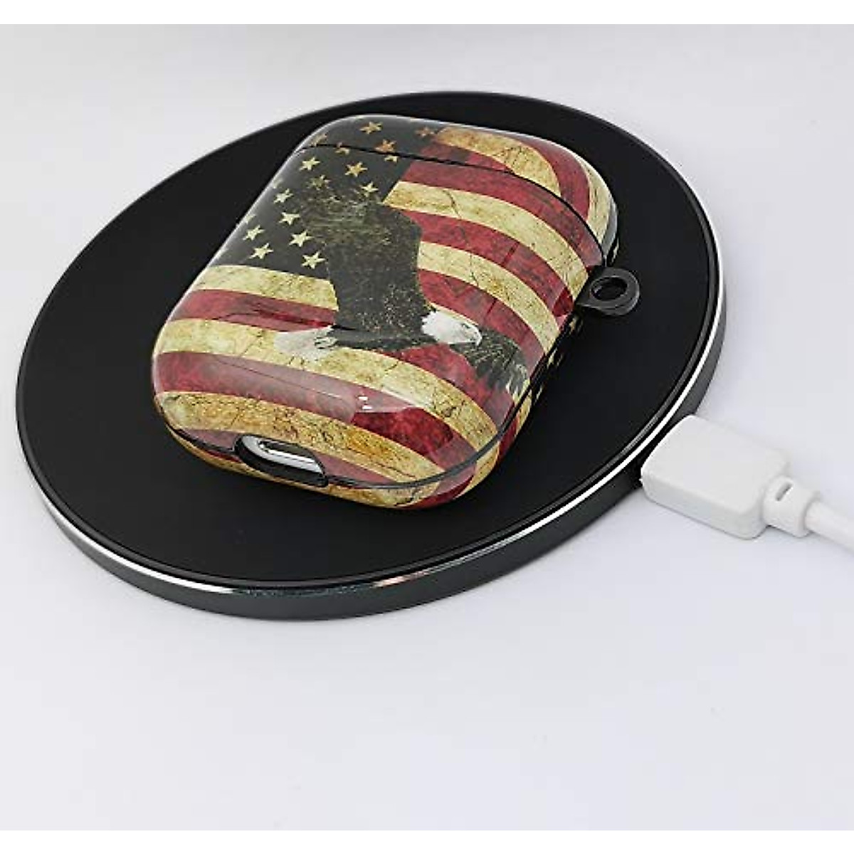 KUXEEN Case Cover Compatible with Airpods, 3 in 1 Cute Hard Airpods Accessories Protective Case Portable & Shockproof Cover Case Portable for Airpods 2 & 1 Women Girls Men (American Flag and Eagle)