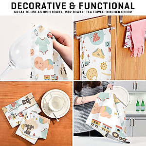 SLHKPNS Baby Shower Set Cute Cartoon Kitchen Dish Towel Set of 1, Lovely Animals 18x28in Absorbent Dishcloth Reusable Cleaning Cloths for Household Use