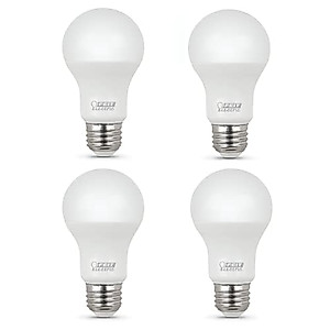 Feit Electric A19 LED Light Bulbs, 40W Equivalent, Non Dimmable, 450 Lumens, E26 Standard Base, 2700k Soft White, 80 CRI, 10 Year Lifetime, Energy Efficient, 4 Pack, A450/827/10KLED/4
