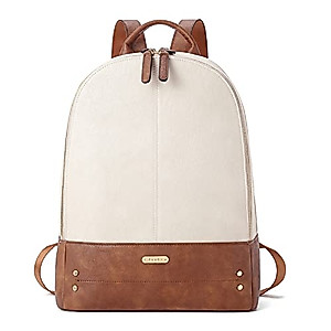 CLUCI Laptop Backpack for Women Leather 15.6 inch Computer Backpack Travel Vintage Large Bag Beige With Brown 2