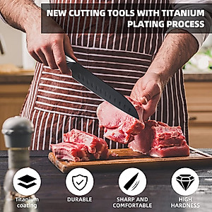 Fseoot Professional Meat Cleaver Knife Titanium Plating Chef Knives High Carbon Stainless Steel Ultra Sharp Kitchen Cutting Knife for Meat Vegetable Cooking Tool Outdoor and Home Use (Black-002)