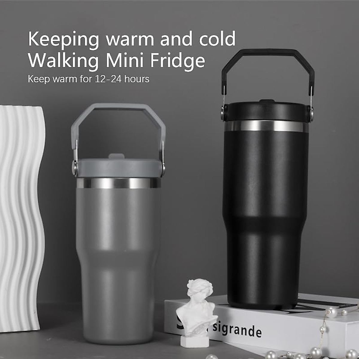 JIUSILIFE Tainless Steel Tumbler - Vacuum Insulated Water Bottle,with Straw,20/30oz,with Leakproof Closeable Straw Lid for Cold Water Drinks, For Sports:school, Work, Car, Travel and Weekends,White,20