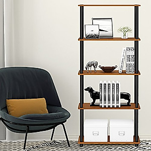 Furinno Turn-N-Tube 5-Tier Multipurpose Shelf / Display Rack / Storage Shelf / Bookshelf, Round Tubes, Light Cherry/Black