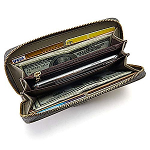 CYANB Women Wallets Tassel Bifold Ladies Cluth Wristlet Wrist strap Long Purse Snake Print Sequins Dark Brown