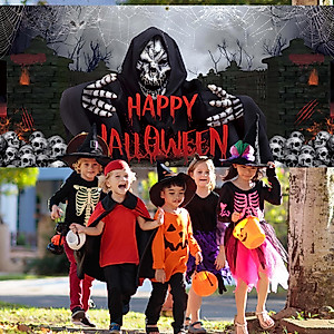 Vlipoeasn Halloween Garage Door Decorations, 7x16 Ft Halloween Garage Door Cover Banner, Skull Ghosts Halloween Outdoor Party Photography Backdrop Sign Poster Decorations Supplies