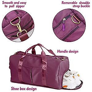 Small Gym Bag for Women and Men, Workout Bag for Sports and Weekend Getaway, Waterproof Dufflebag with Shoe and Wet Clothes Compartments (Purple)