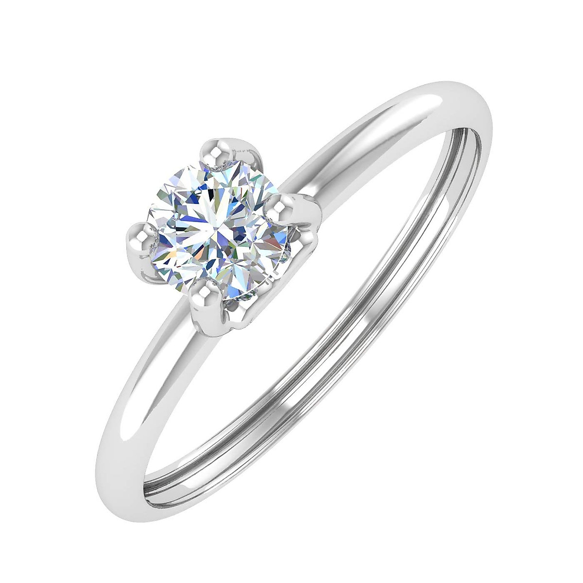 1/4 Carat 4-Prong Set Diamond Solitaire Engagement Ring Band in 10K White Gold (Ring Size 7.5)