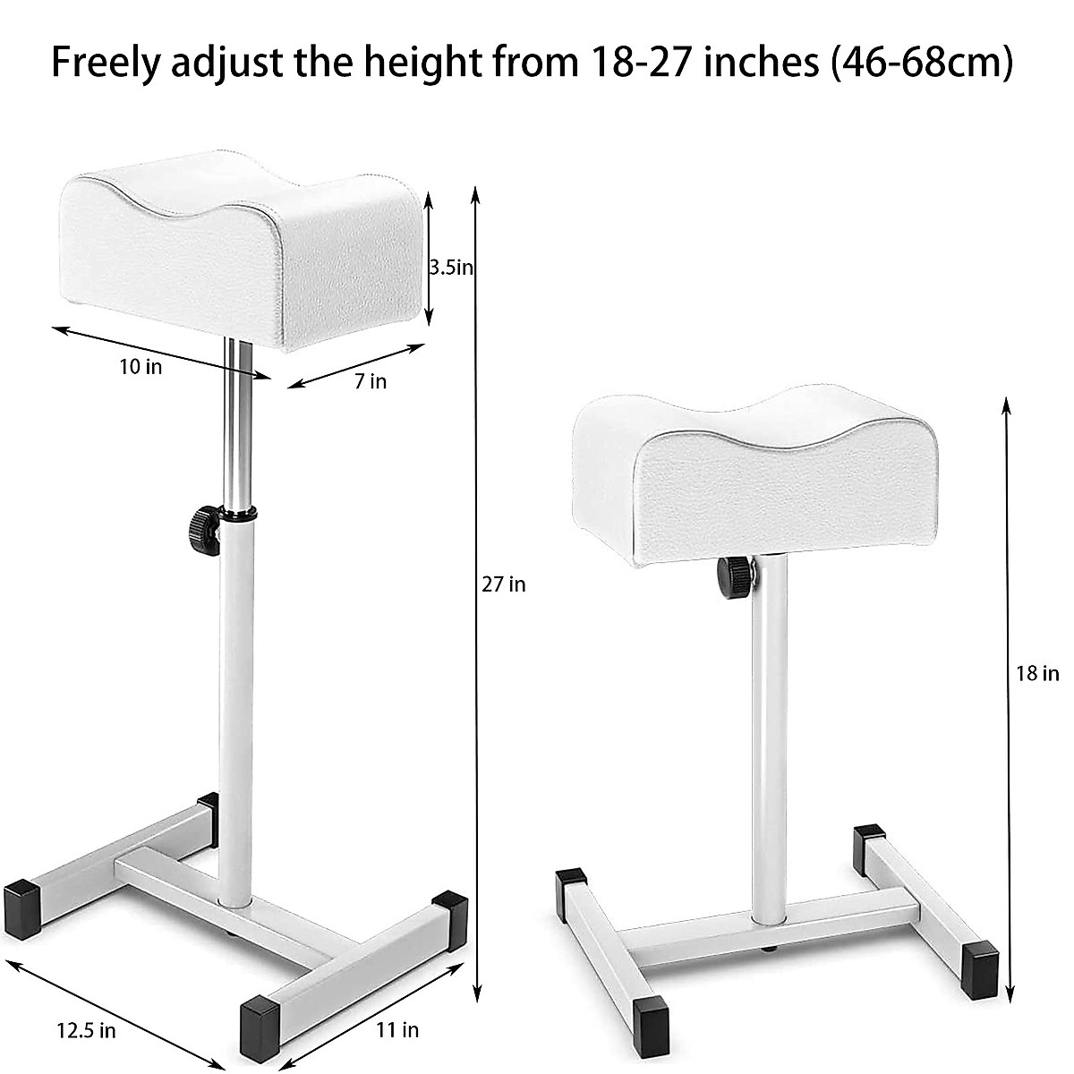 Qiwey Adjustable Pedicure Nail Footrest Stool,Manicure Foot Rest Chair with Soft Cushion Design,Pedicure Foot Rest for Nail Tech Nail Equipment Salon Spa (White)