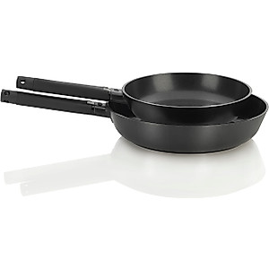 ZAVOR Noir 10 & 12 Inch Skillet Set - Premium Cast Aluminum with Titanium-based Nonstick Ceramic Coating & Removable Handles - Ultra Lightweight - Oven & Induction Ready | Noir Collection