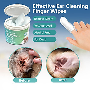 VET PRIME CARE Pet Finger Wipes for Dogs Ear Relief, Aloe Vera & Eucalyptus Infusion, Pet Grooming Wipes, Remove Debris & Ear Wax, Soothe & Deodorize, 55-Count Pack.