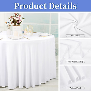 8 Pack White Round Tablecloth 120 Inch Circle Polyester Table Cloth, Washable Fabric Stain and Wrinkle Resistant Table Cover Round Table Clothes for Wedding Parties Banquet Reception Dining
