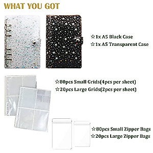 2Pcs Organizer Jewelry Storage Book Cases Container Portable Travel Storage Album for Ring, Earring, Necklace, Bracelets, Studs, Beads (2 A5 Cases, 100 Grids, 100 Thicken PVC Zipper Bags)
