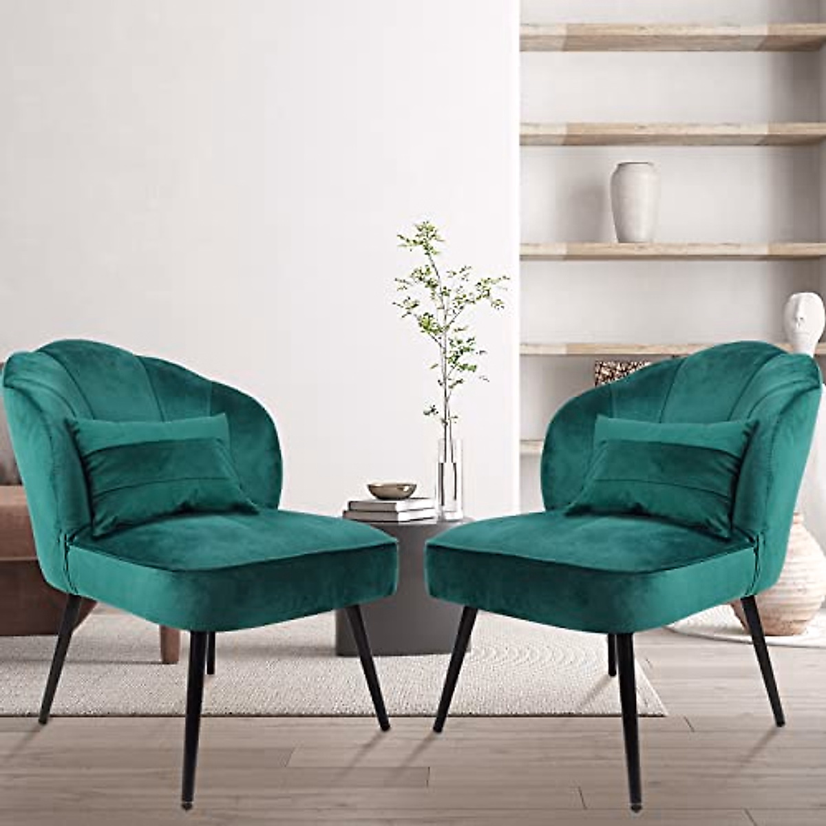 ECOMEX Velvet Accent Chair Set of 2, Modern Accent Chairs with Metal Legs, Armless Living Room Chairs, Upholstered Leisure Single Sofa Chair for Bedroom Makeup Room Dining Room (Christmas Green)