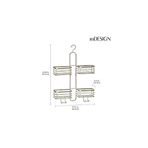 mDesign Metal Steel Hanging Shower Caddy, 4 Basket Organizer Rack for Bathroom; Hold Handheld Shower Head, Hose, Shampoo, Conditioner, Shaving Cream, Soap, Loofah - Carson Collection - Satin
