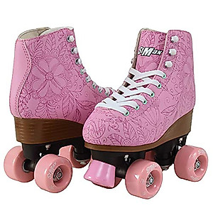 StMax Quad Roller Skates for Girls and Women-Size 2.5 Kids to 8.5 Women -Outdoor, Indoor and Rink Skating- Classic High Cuff with Adjustable Lace System (Pink, 8 Women)