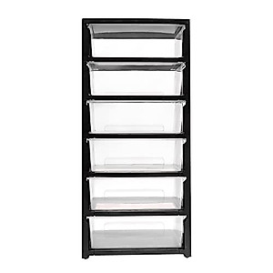 Gdrasuya10 Plastic Drawers Dresser with 6 Drawers, 19.7 x 13 x 43inches Plastic Tower Closet Organizer with Wheels Suitable for Apartments Condos And Dorm Room, (Black)