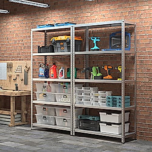 Tangkula Garage Storage Shelves for Free Combination, 5-Tier Heavy Duty Metal Shelving Unit, Multipurpose Organizing Rack for Basement Warehouse Garage, Simple Assembly, 39 x 16 x 74 Inch (1, Silver)