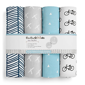 Pack n Play Sheets – Pack and Play Sheets 4 Pack – 100% Super Soft Jersey Knit Cotton Playard Mattress Sheets – Portable Playpen Sheet – Fitted Play Yard Mini Crib Sheet For Boy & Girl (24 x 38 x 5)