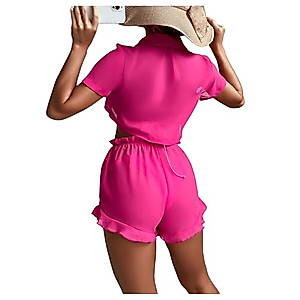 Milumia Women's Drawstring Ruffle Hem Sheer Mesh Beach Swim Cover Up Shorts Hot Pink Large