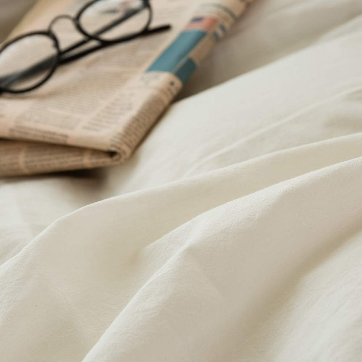 EMME White Cotton Duvet Cover Queen Size 3-Piece Set Soft Cotton Bedding Comforter Cover Full Size with 2 Pillow Shams Solid Color (White, Full/Queen)