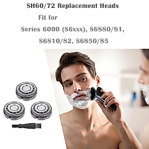 Suleto SH60/72 Replacement Heads Compatible with norelco Series 6000 Electric Shaver, SH60 Razor Head for Series 6000 Shaver S6810, S6820, S6850, S6880/81 S6810, Sh60 Shaving Replacement Heads