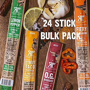 Righteous Felon Meat Sticks Variety Pack | Healthy Snack for Adults | Gluten Free & Keto Meat Sticks | Low Sugar & High Protein Meat Sticks | Turkey, Pork, Beef Sticks | Jerky Gifts for Men | 24 Pack