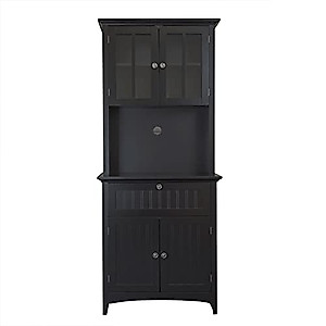 OS Home and Office Framed Glass Doors and Drawer in Black kitchen buffet with hutch