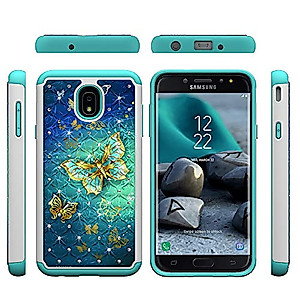 CAIYUNL for Galaxy J7 Refine Case,J7 2018,Samsung J7 Top,J7 Crown,J7 Aero,J7 Aura,J7 Eon,J7 Star Glitter Sparkle Liquid Bling Quicksand Clear TPU Cover Luxury Cute Women Men Shockproof -Blue Butterfly