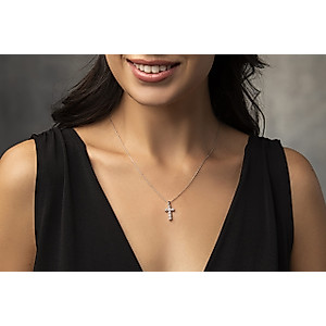 NATALIA DRAKE 1/10 Cttw Diamond Christian Cross Necklace for Women in Rhodium Plated 925 Sterling Silver Color J-K/Clarity I3