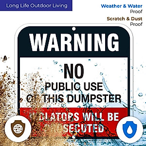 No Dumping Sign, No Public Use of Dumpster Sign, Violators Will Be Prosecuted, 12x12 Square Rust Free Aluminum,Weather/Fade Resistant, Easy Mounting, Indoor/Outdoor Use, Made in USA by Sigo Signs