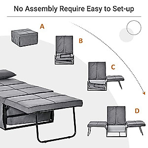 HOMCOM 4-in-1 Multi Function Folding Single Sofa Bed with Retractable Footrest, Convertible Sleeper with Adjustable Backrest for Living Room and Small Spaces, Grey